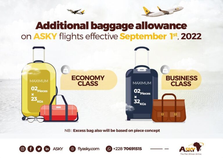 Asky Airlines ups baggage allowances from Sept.1